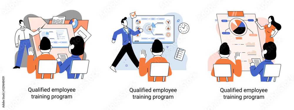 Qualified employee training program. Refresher course metaphor. Help in ...