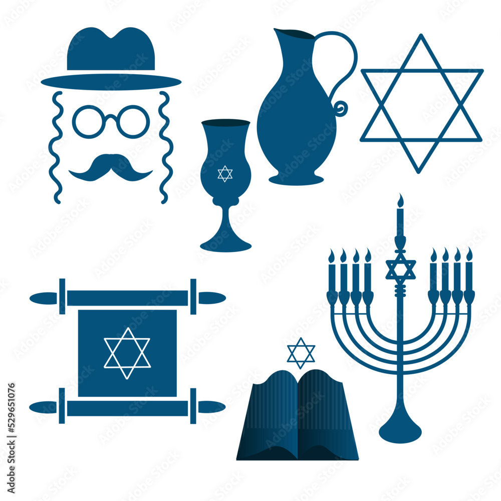 Vetor de Symbols of the Jewish New Year and Christmas. A set with a ...