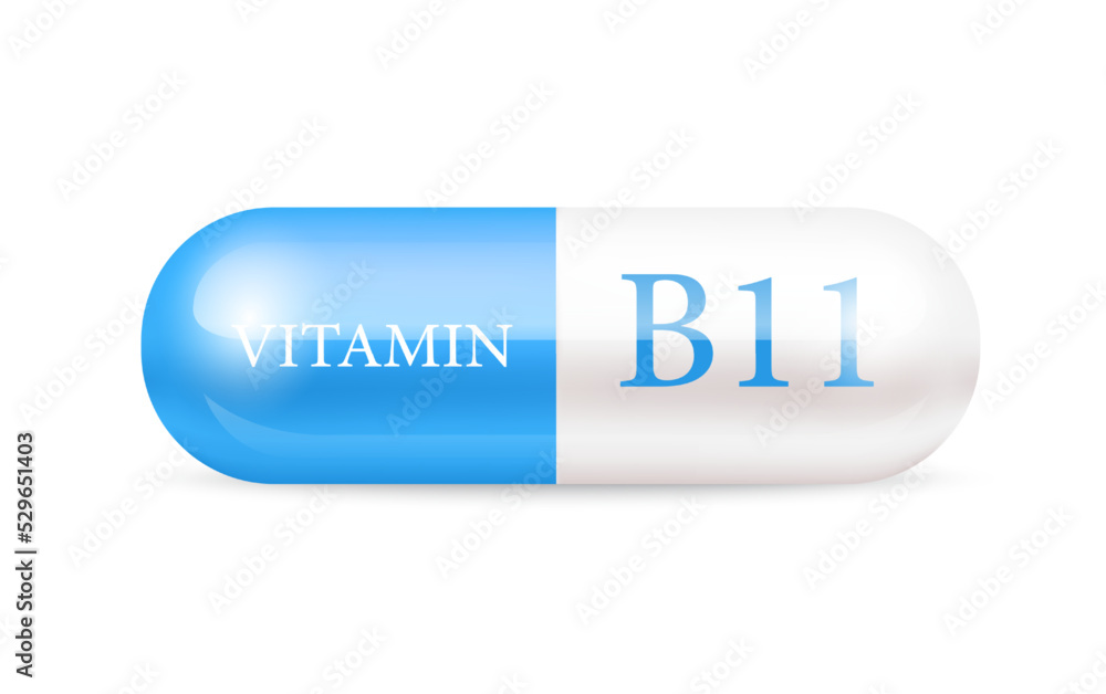 Capsule vitamin B11 (Thiamine) structure Blue, white. 3D Vitamin ...
