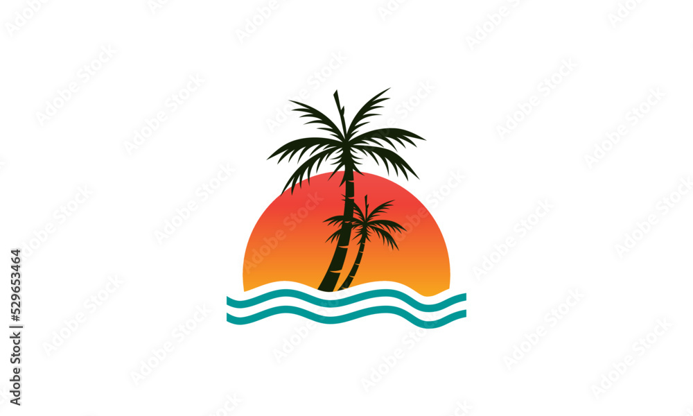 sun beach logo design, sunset with island logo design vector ... sun beach logo design, sunset with island logo design vector ...
