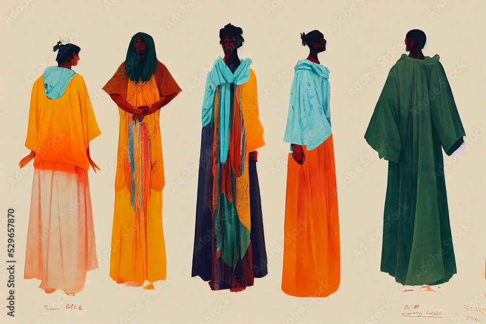 Different cultures, people in colorful dresses, clothes, and wear ...