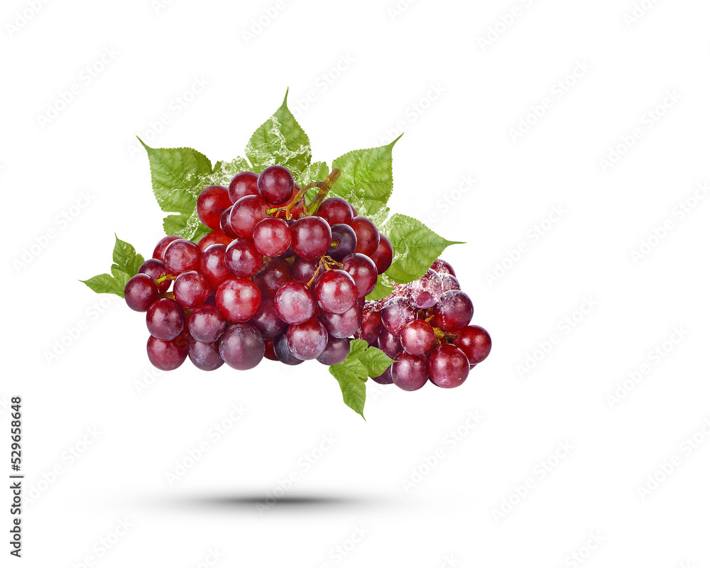 Water splash on fresh red grape with leaves isolated on transparent background (.PNG) Stock ...