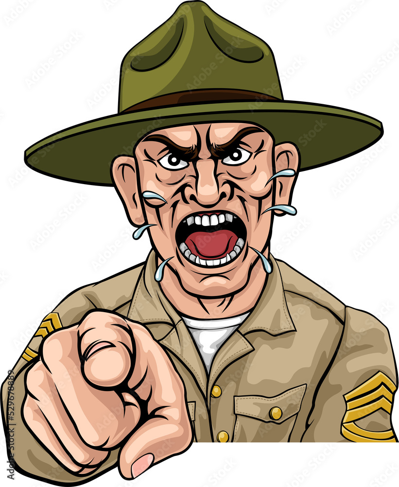 Angry Army Bootcamp Drill Sergeant Cartoon Stock Illustration | Adobe Stock