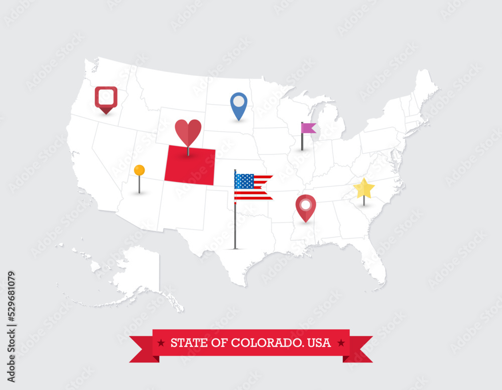 Fototapeta mapa świata dla dzieci Colorado State map highlighted on USA ...