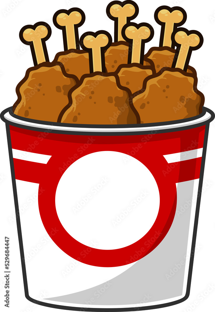 Cartoon Fried Chicken In Bucket. Hand Drawn Illustration Isolated On ...