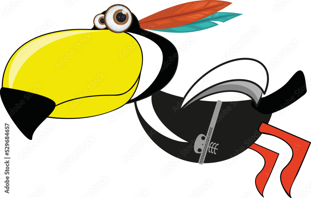 2d illustration. A bird with feathers on its head. Yellow beak. Big ...