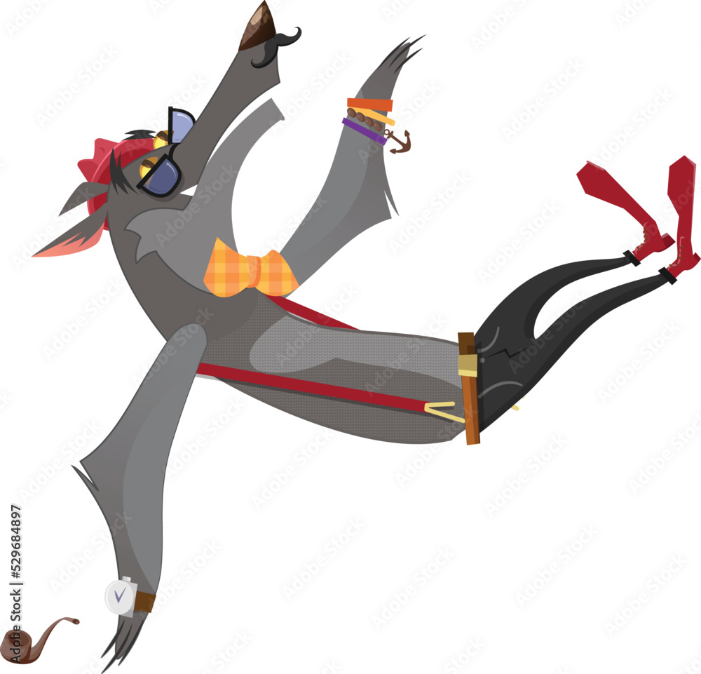 2d illustration. Fairy tale Three Little Pigs. Wolf. Modern fairy tale ...