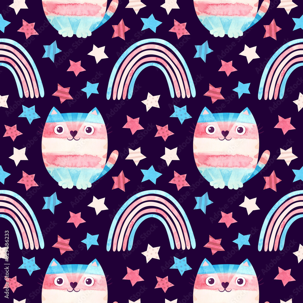 Trans pride - seamless pattern with cats and stars. LGBT art, rainbow ...