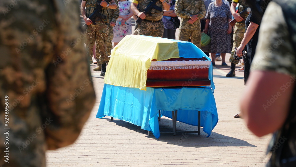 Ukraine. War. The funeral ceremony of a soldier. Funeral ceremony. The ...