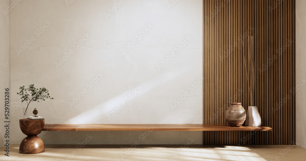 Architecture and interior concept Empty room and wood panels wall ...