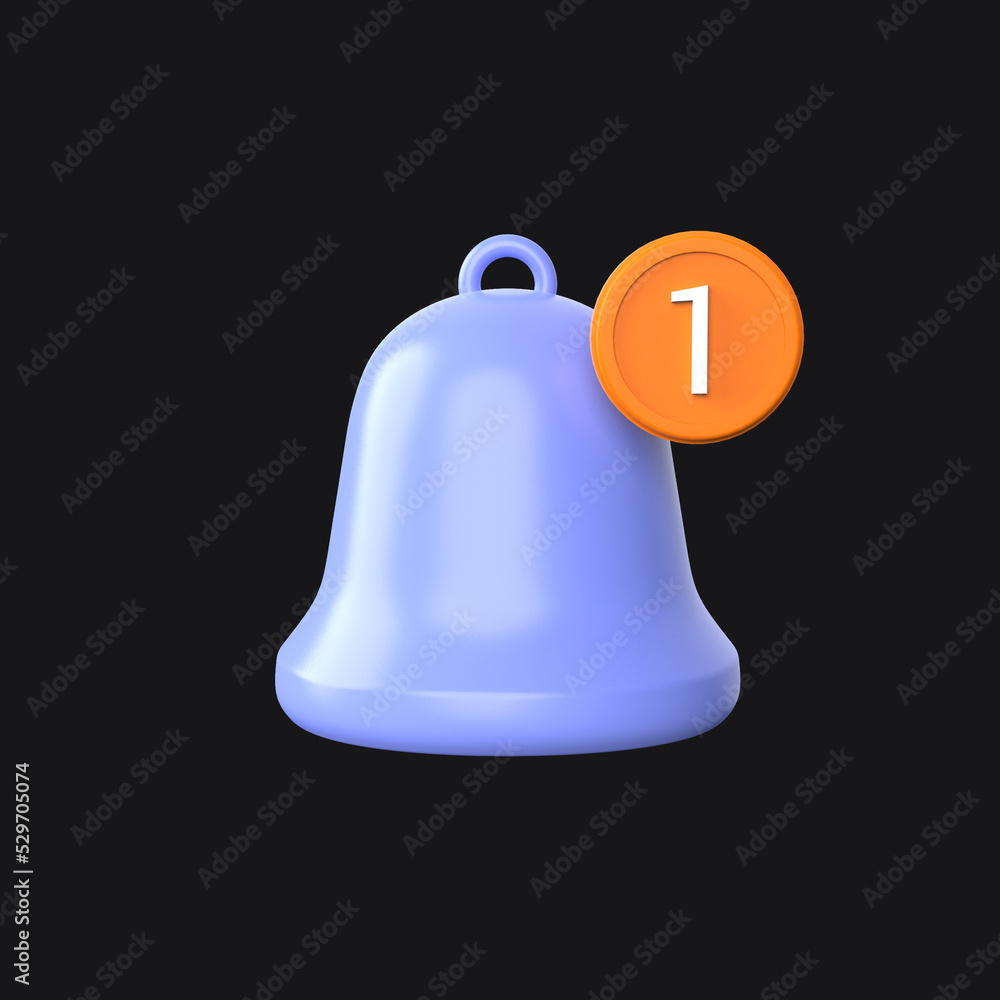 3d notification reminder purple bell icon sign illustration realistic ...
