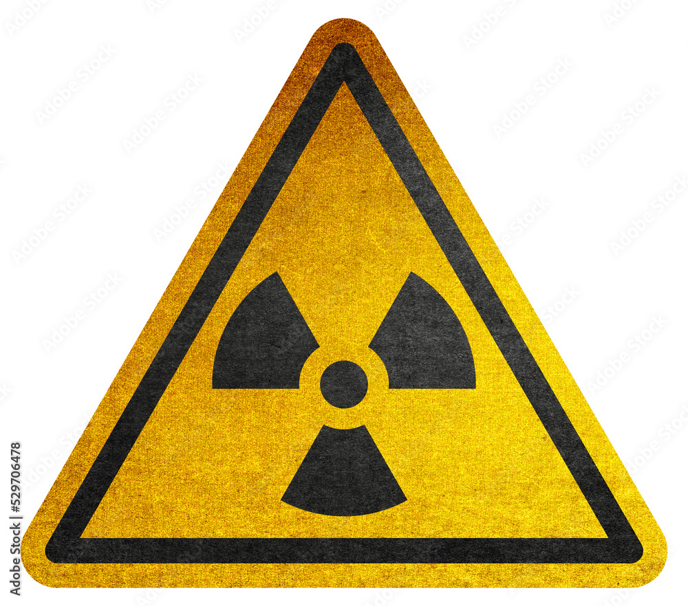 Yellow triangular sign. Grungy style danger sign with radioactive ...