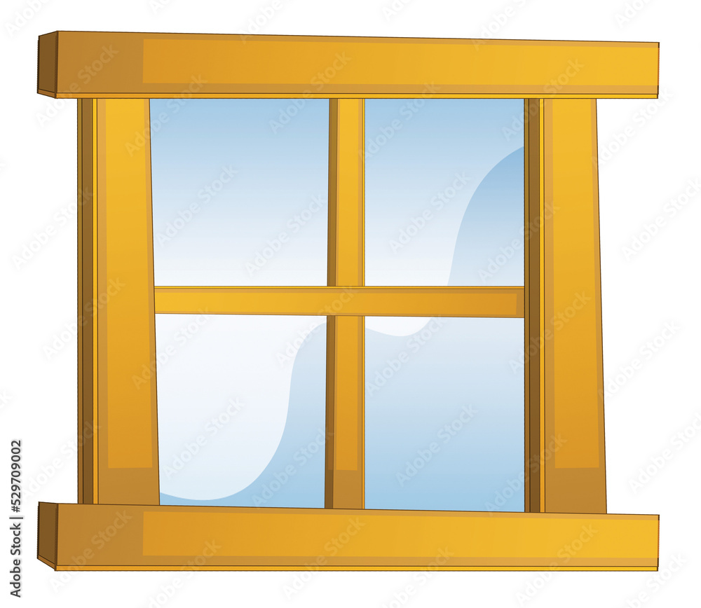 cartoon scene with wooden window isolated illustration for children ...
