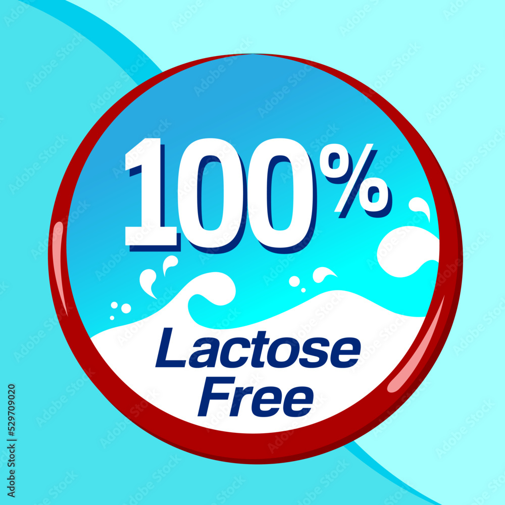 100% Lactose free icon sign illustration design with blue background ...