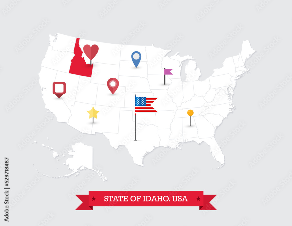 Idaho State map highlighted on USA map Stock Vector | Adobe Stock