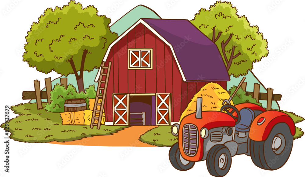 Farmhouse Cartoon Colored Clipart Illustration.cute tractor drawing ...
