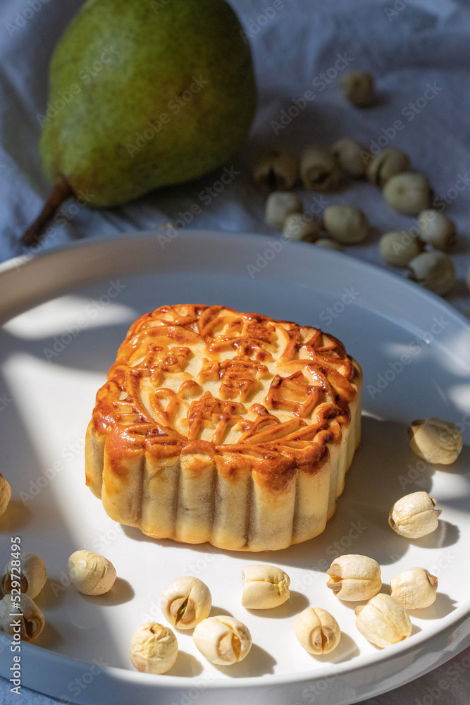 Mooncake with lotus seeds for mid autumn festival Stock Photo | Adobe Stock