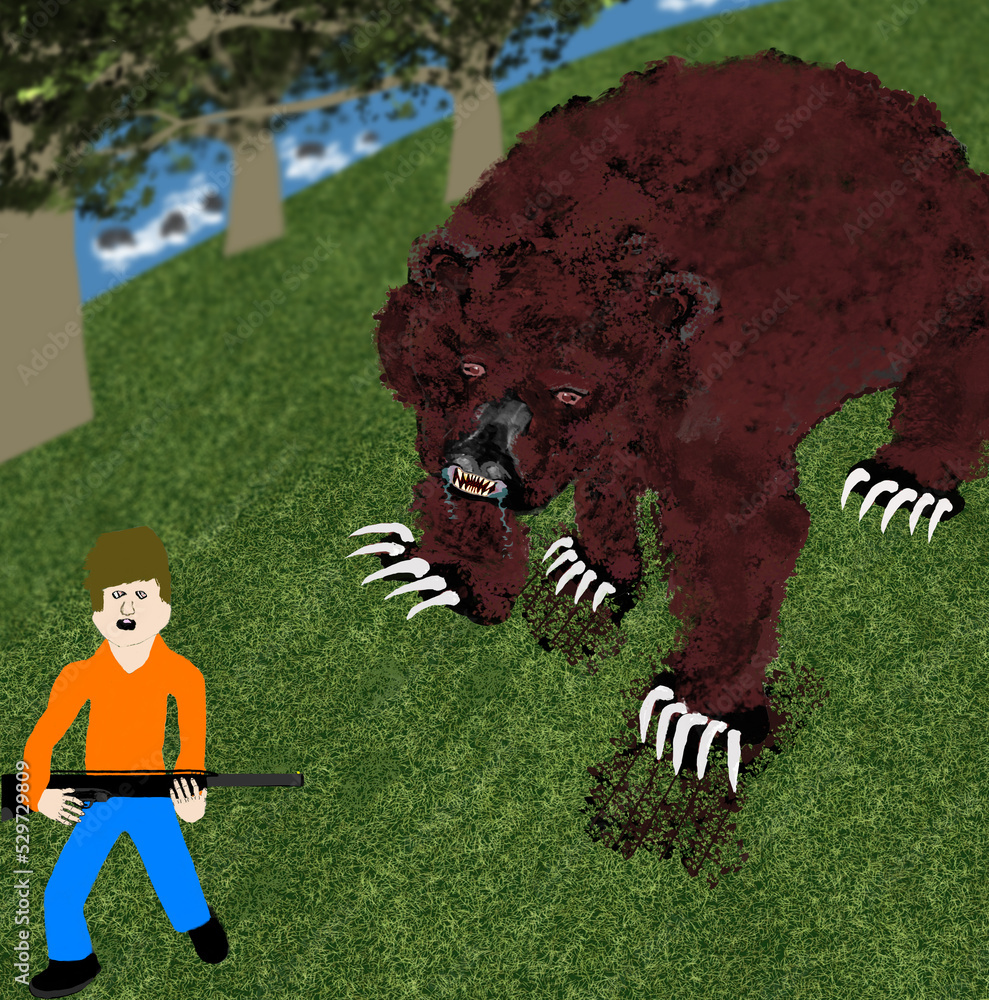Illustration of a Kodiak brown bear attack Stock Illustration | Adobe Stock