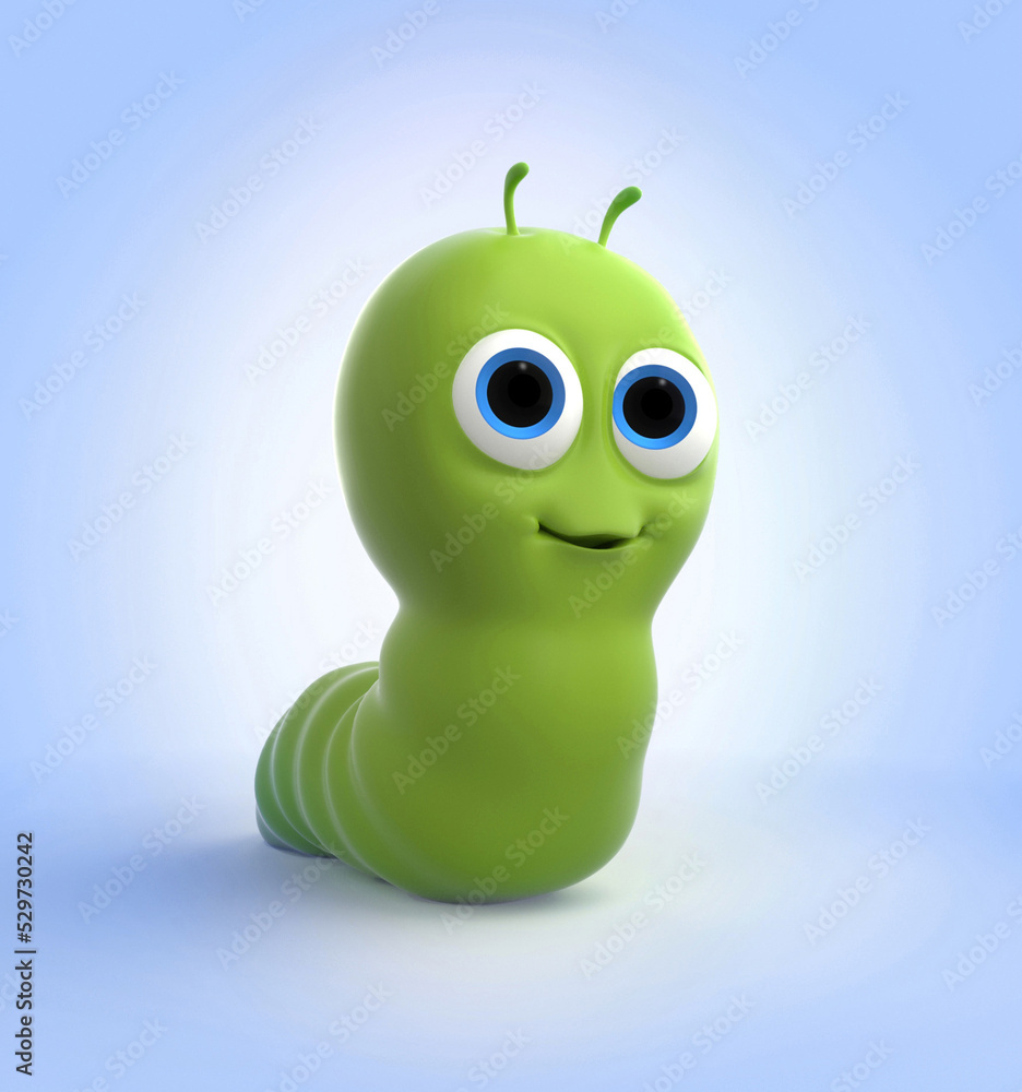 3D Cartoon Worm Character Illustration Stock Illustration | Adobe Stock