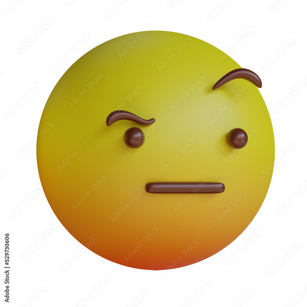 3d render yellow emoji raised eyebrow emoticon icon Stock Illustration ...
