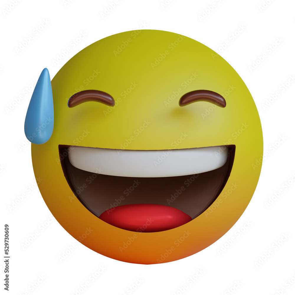 3d render yellow emoji smile with sweat emoticon icon Stock ...