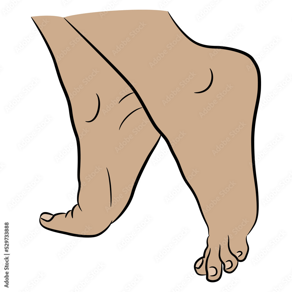 Two bare female feet standing on tiptoe. Cartoon style. Isolated vector ...