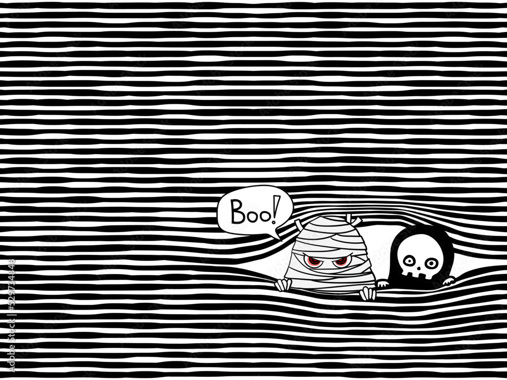 simple hand drawing black bold horizontal lines with peeking cartoon ...