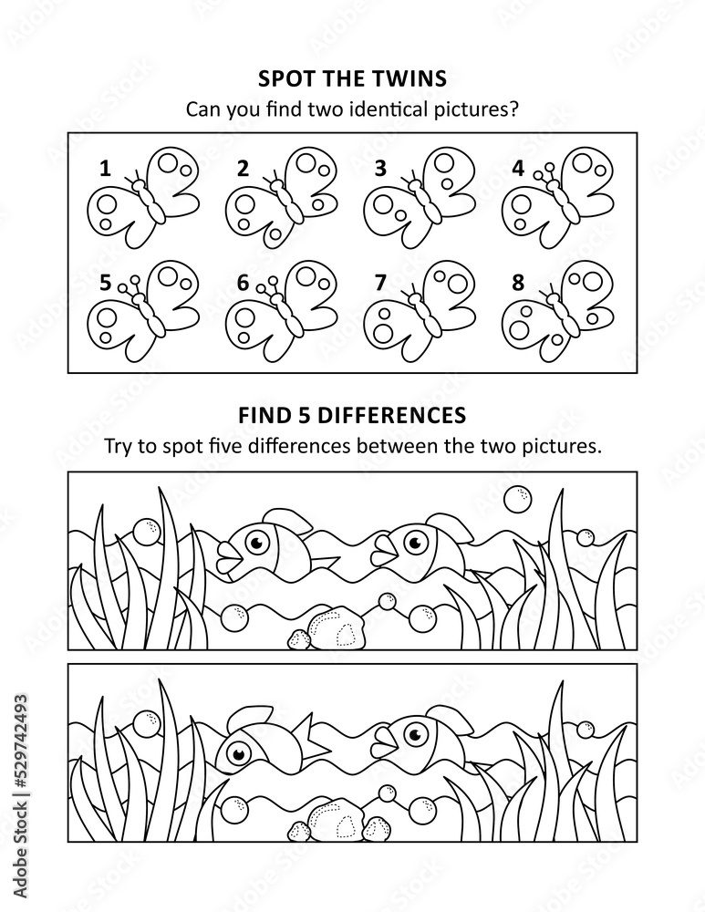 Activity sheet for kids with two visual puzzles, also can be used as ...