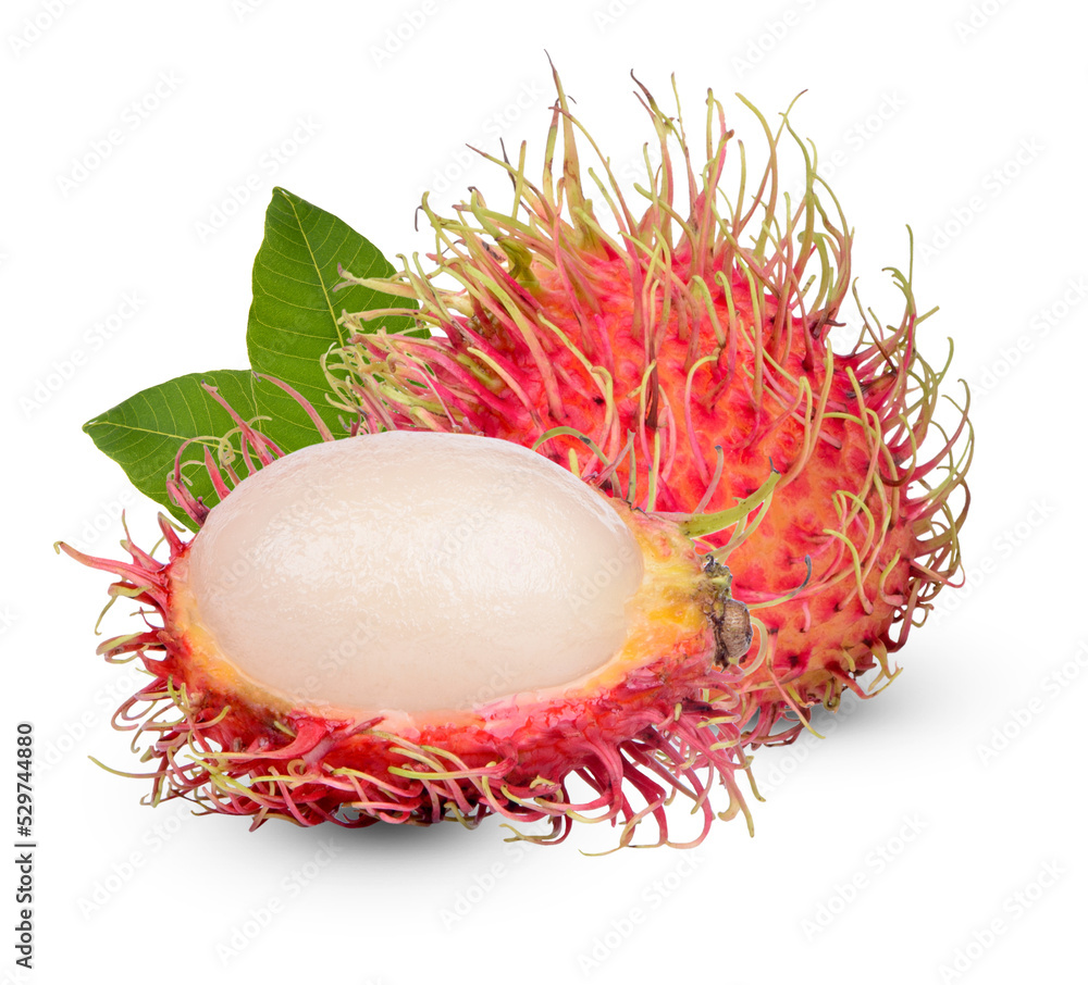 Fresh rambutan fruit with leaves isolated on transparent background ...