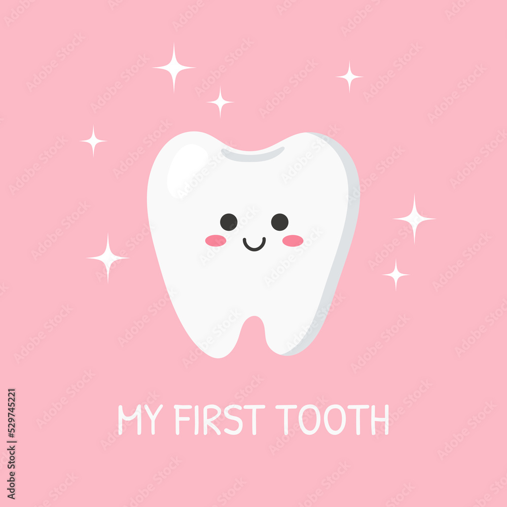 My first tooth. Cute cartoon tooth. Vector illustration Stock Vector ...