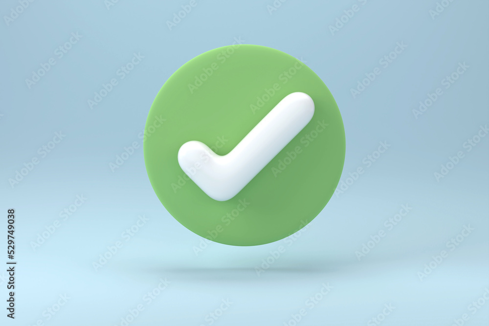 Check symbol in circle. 3d check mark icon isolated on white background. check list button best ...