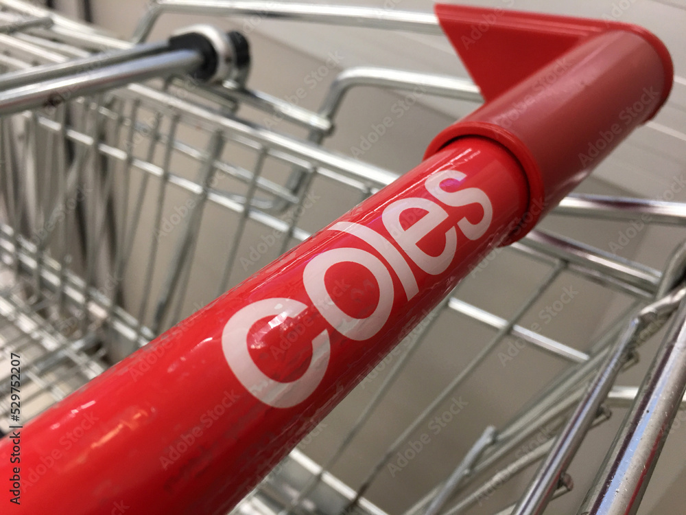 Coles logo on supermarket trolley Stock Photo | Adobe Stock