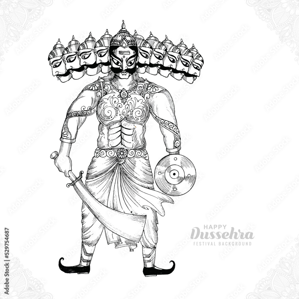 Happy dussehra celebration ravan with hand draw sketch design Stock ...