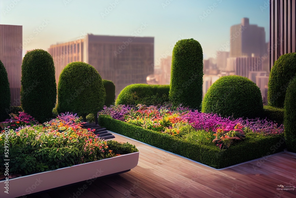 Rooftop Garden Stock Illustration | Adobe Stock