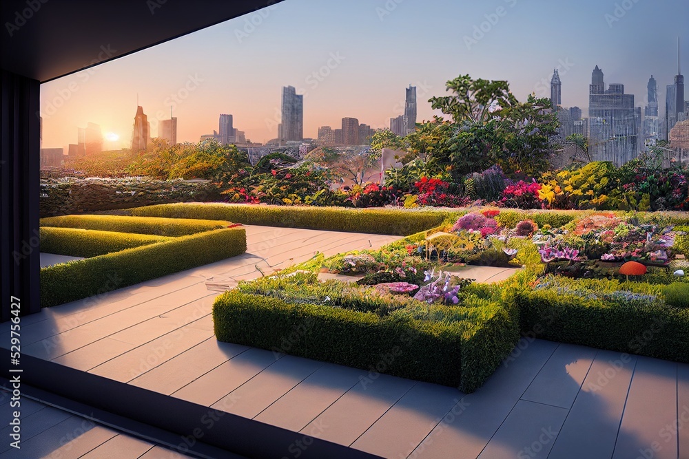 Rooftop Garden Stock Illustration | Adobe Stock