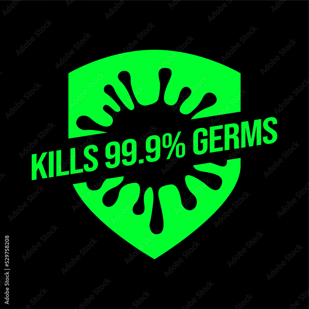 Germs and Viruses Kills 99.9%, bacteria, and microbe icon isolated ...