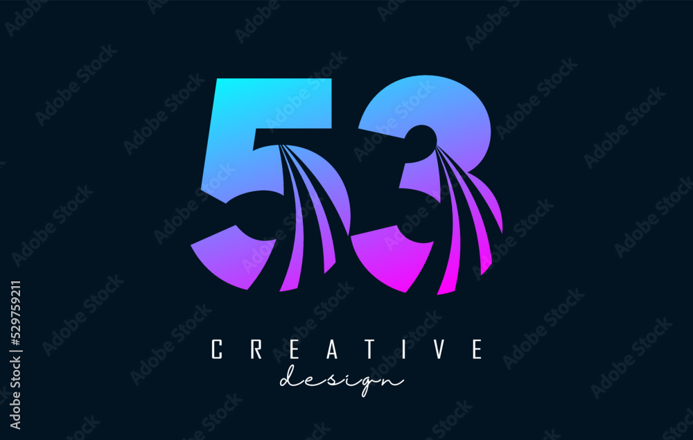 Colorful Creative number 53 5 3 logo with leading lines and road ...
