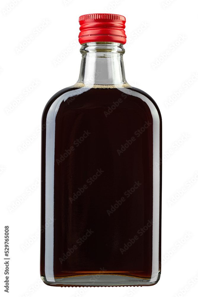 Mockup Glass Dark Bottle. Sweet Syrup, topping. Aluminium Red Cap ...