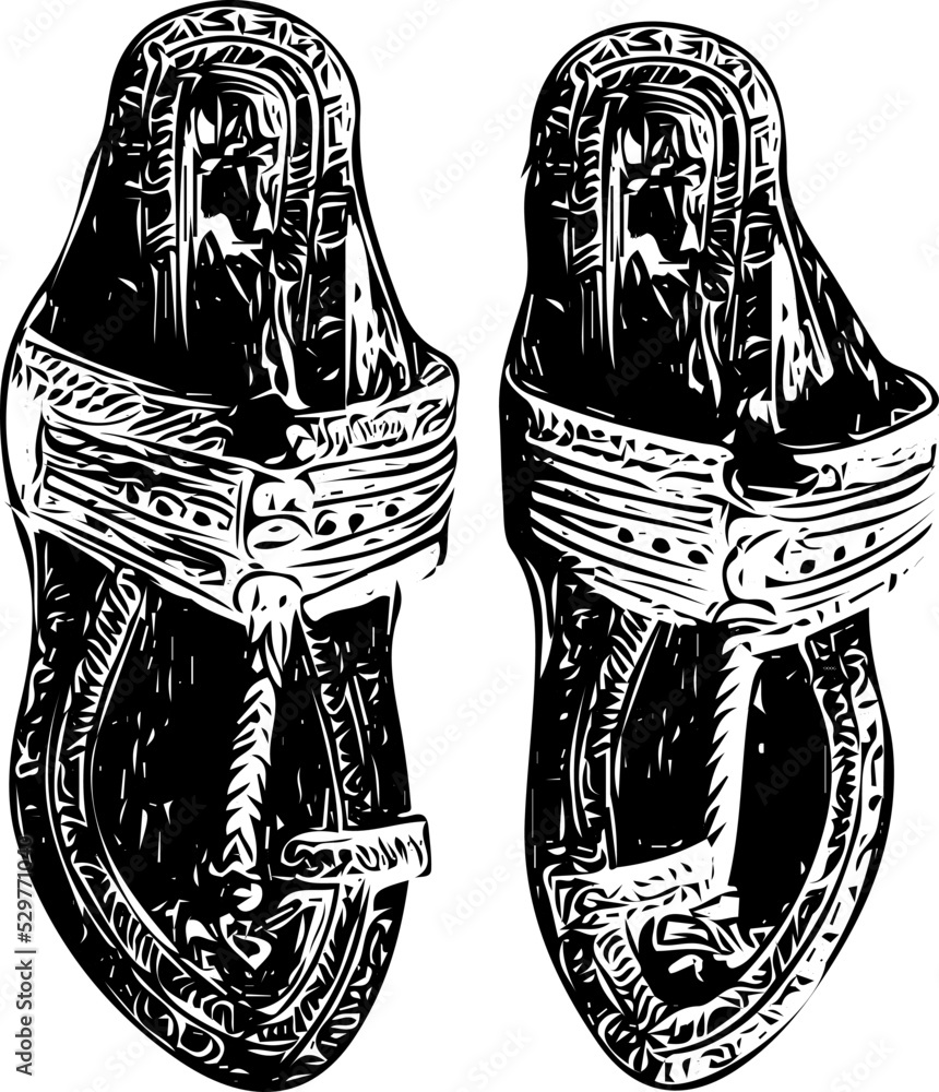 Indian Kolhapuri chappal line art vector, Indian footwear sandals ...