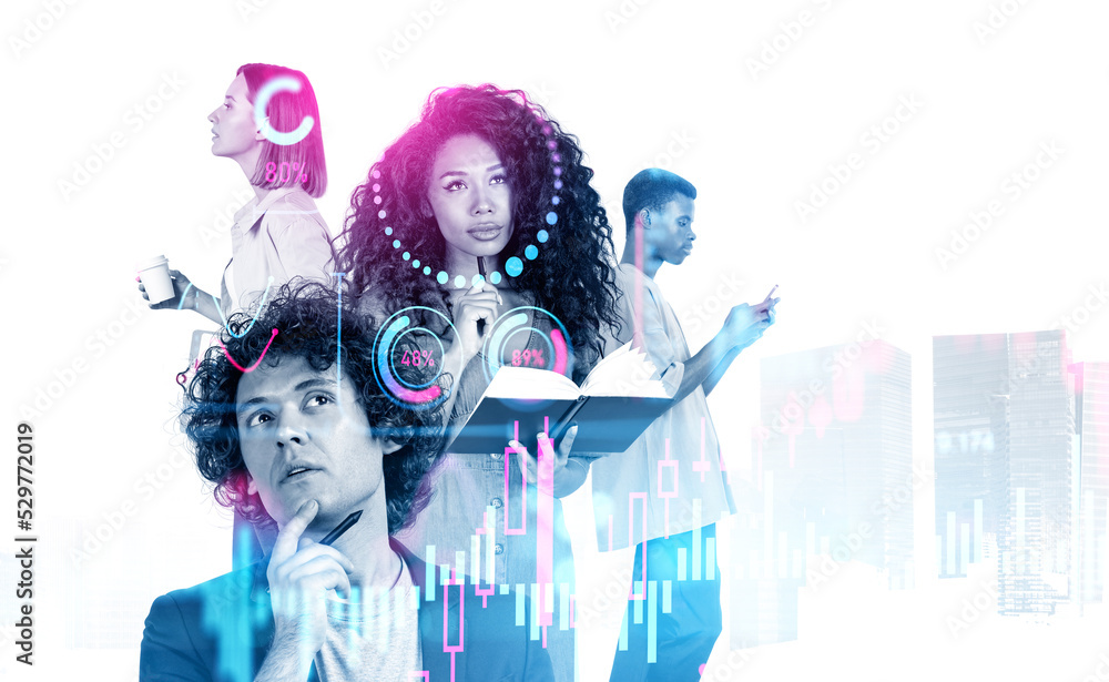 Business people and digital business data chart with percentage circle ...