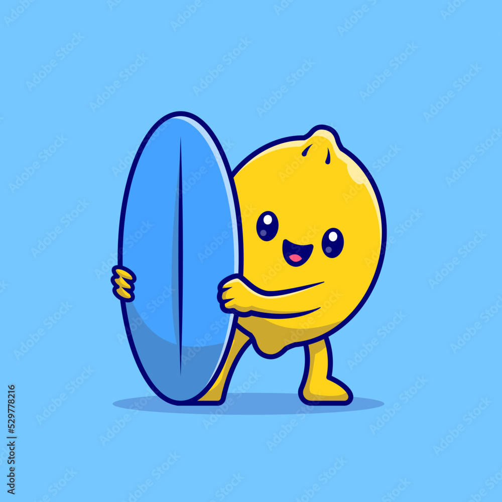 Cute Lemon Surfing In The Sea Cartoon Vector Icon Illustration. Food ...