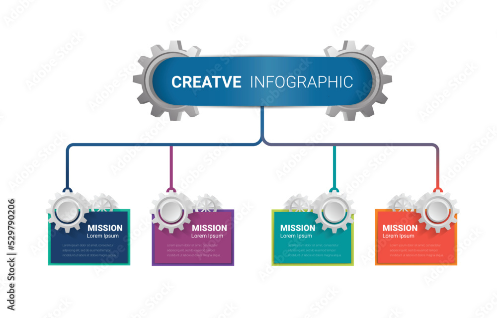 Flowchart elements, tree diagram with gears cogwheels Concept. Modern ...