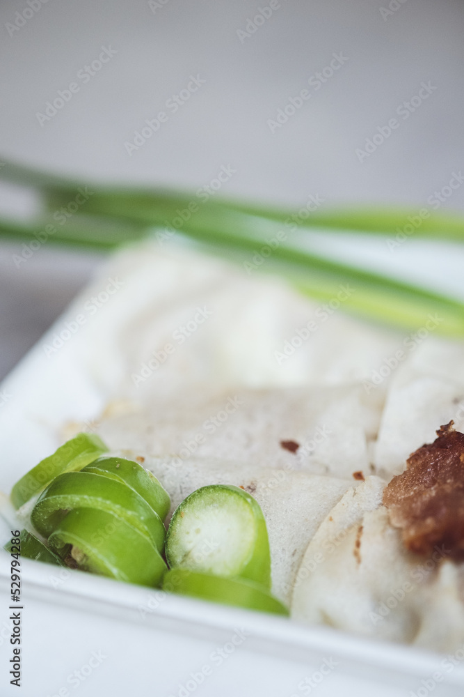 Crab fresh spring rolls with sweet sauce, crab, chili, cucumber, egg ...