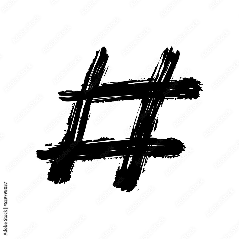 hashtag shape in black ink strokes for design element. Graphic design ...