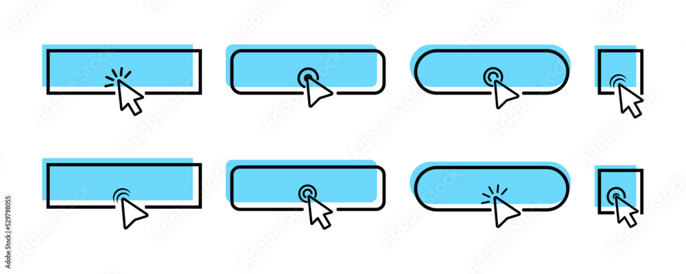 Click mouse cursor on blank button. Set of template web buttons and ...