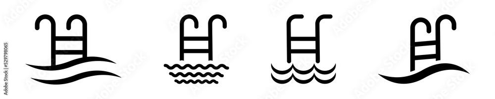 Set of swimming pool vector icons. Pictogram for swimmer. Location ...