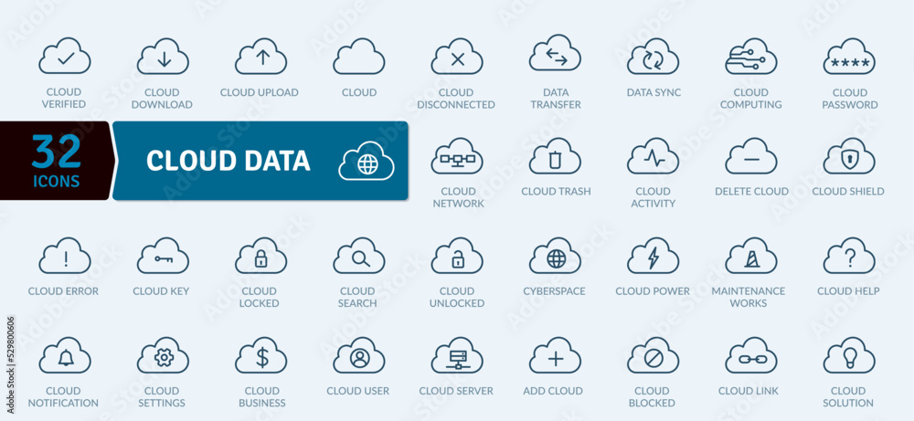 Data Cloud icons Pack. Thin line Collection Data Cloud Management Stock ...
