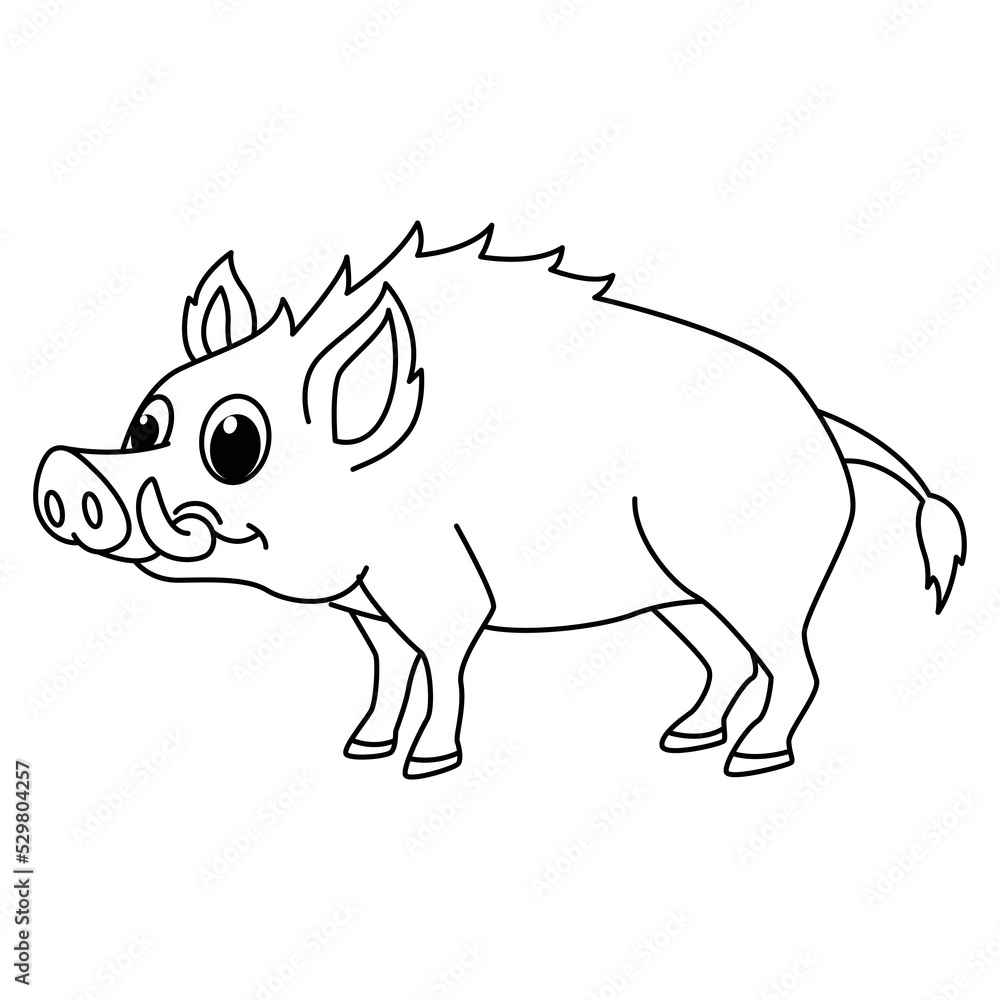 Cute wild boar cartoon coloring page illustration vector. For kids ...