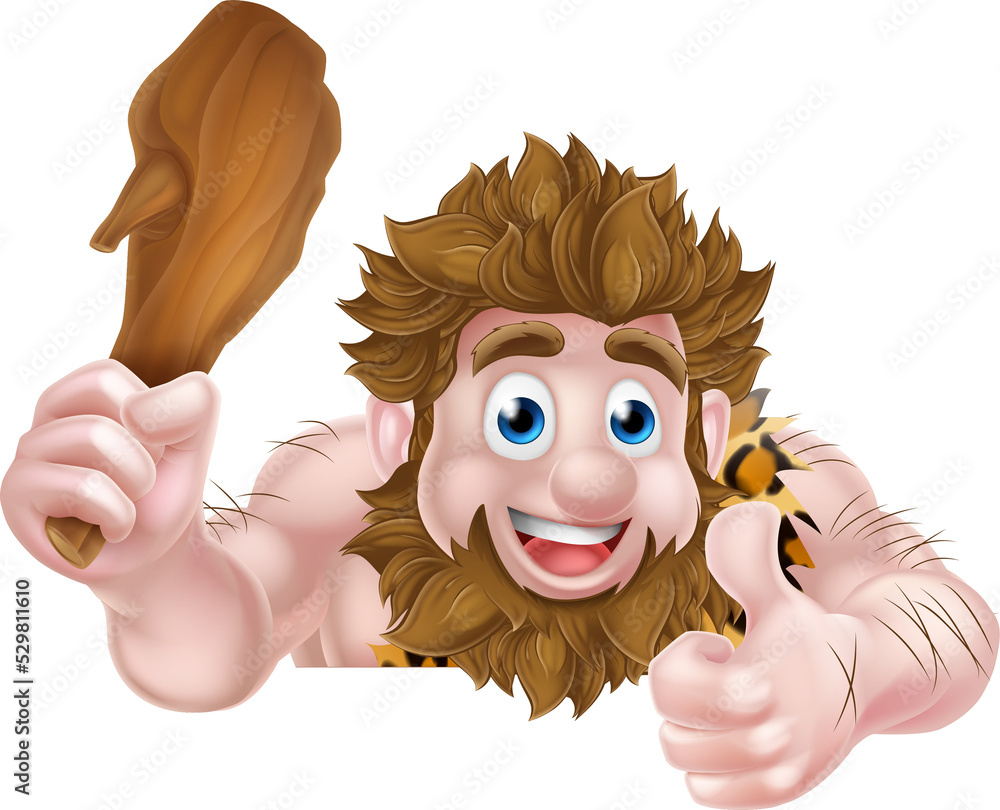 Cartoon Caveman Thumbs Up Sign Stock Illustration | Adobe Stock