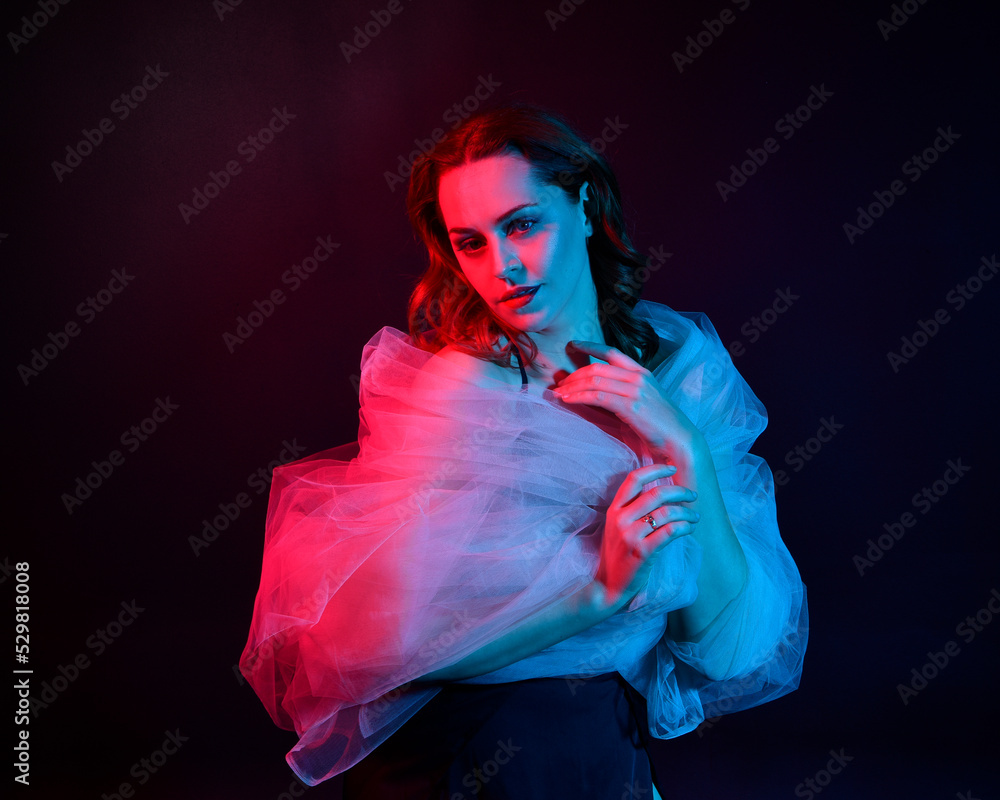 Close up portrait of beautiful woman model wearing elegant black dress ...